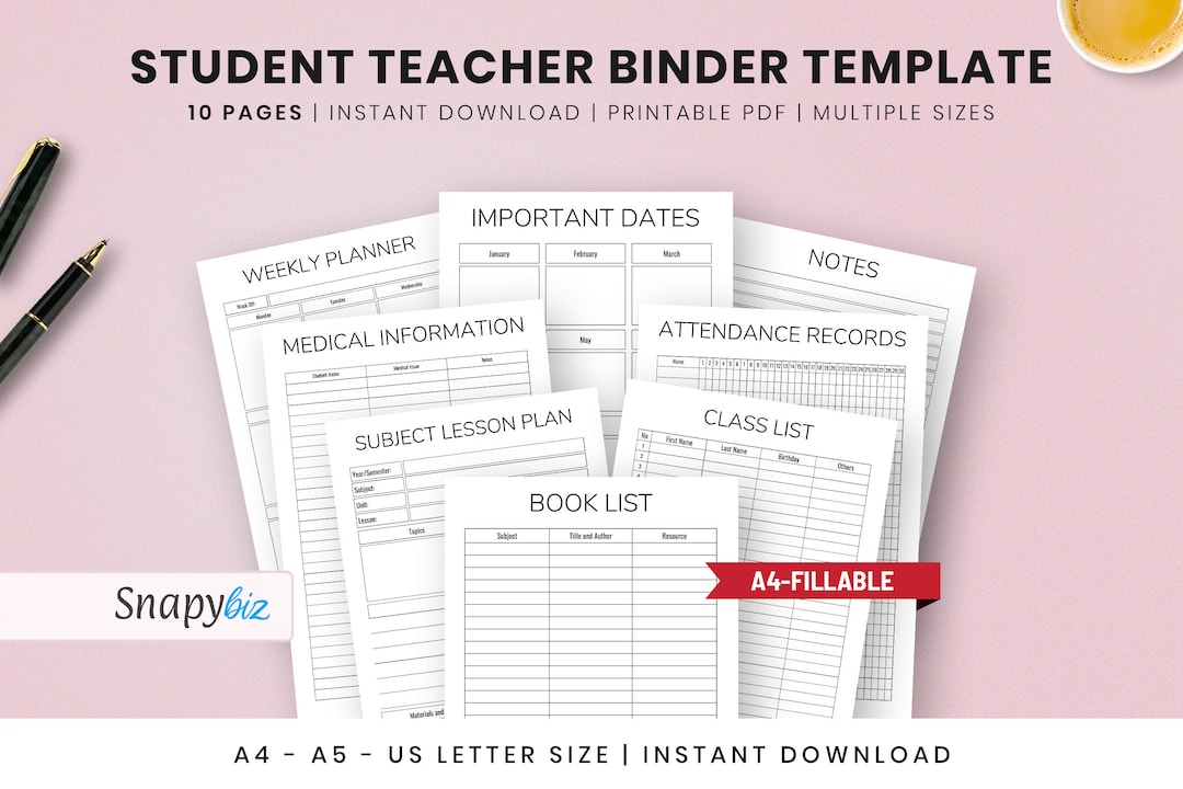 Printable Student Teacher Binder Template, Printable Teacher Planner ...
