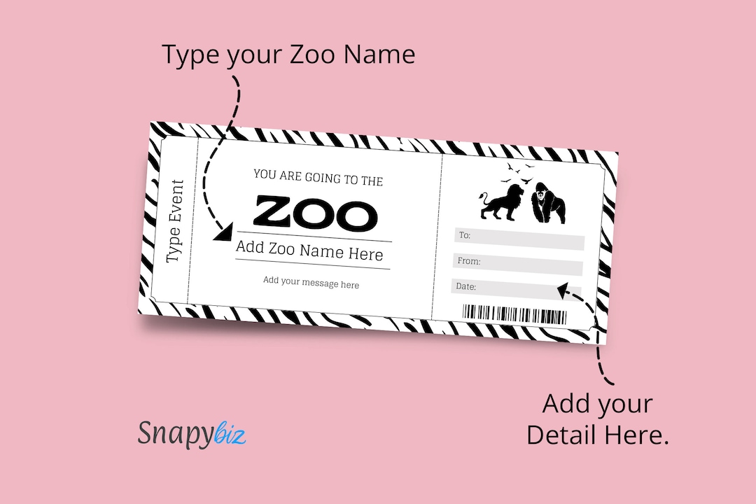 Zebra Editable Zoo Gift Certificate, Canva Zoo Certificate Editable ...