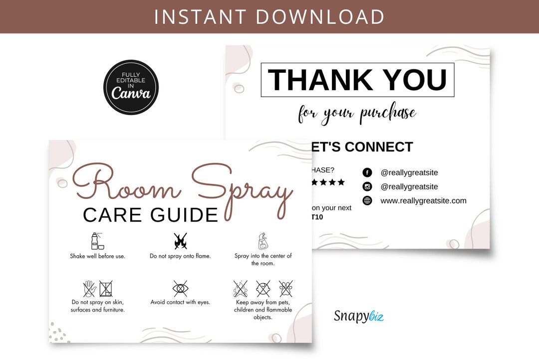 Room Spray Care Card Template, Editable Room Spray Care Instructions ...