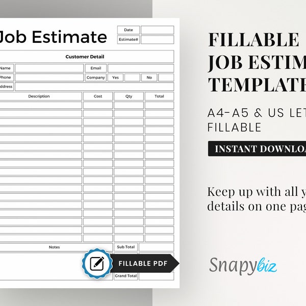 Job Estimate Form - Etsy