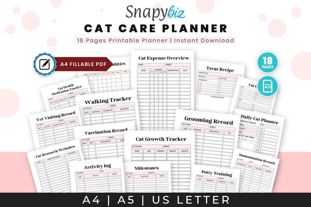 Cat Care Planner Printable, Pet Care Printable Planner, Printable Cat ...