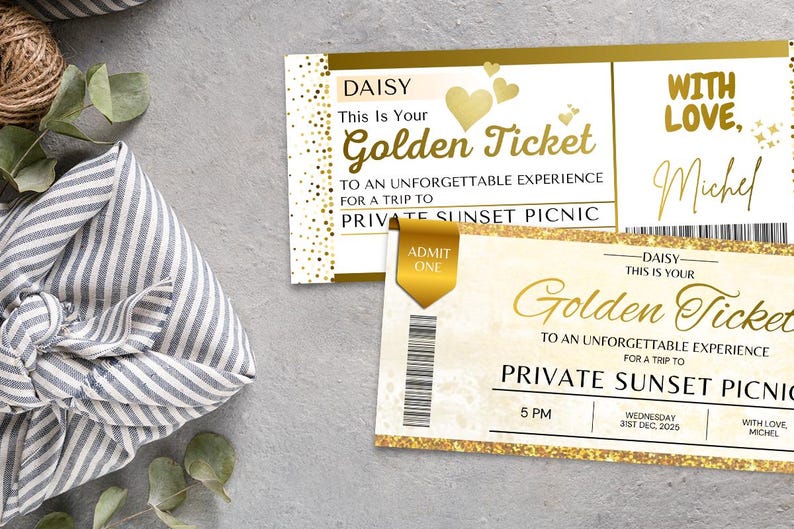 Editable Golden Ticket Template, Canva Gift Printable, Personalized ...