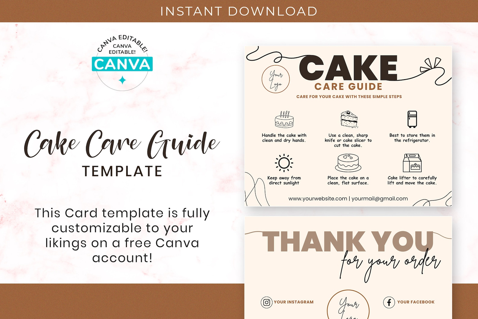 Cake Care Instruction Guide Editable Template, Cake Care Instructions ...