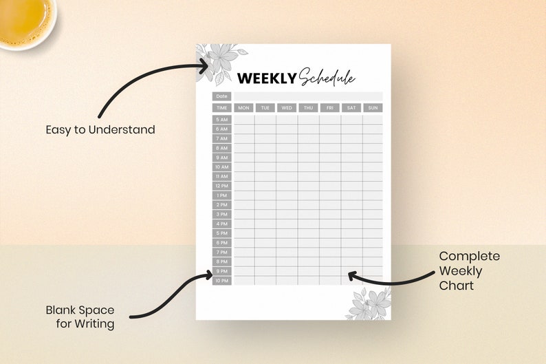 A4 and A5 Single Page Weekly Schedule Planner 24 Hour Schedule 24 Hour ...