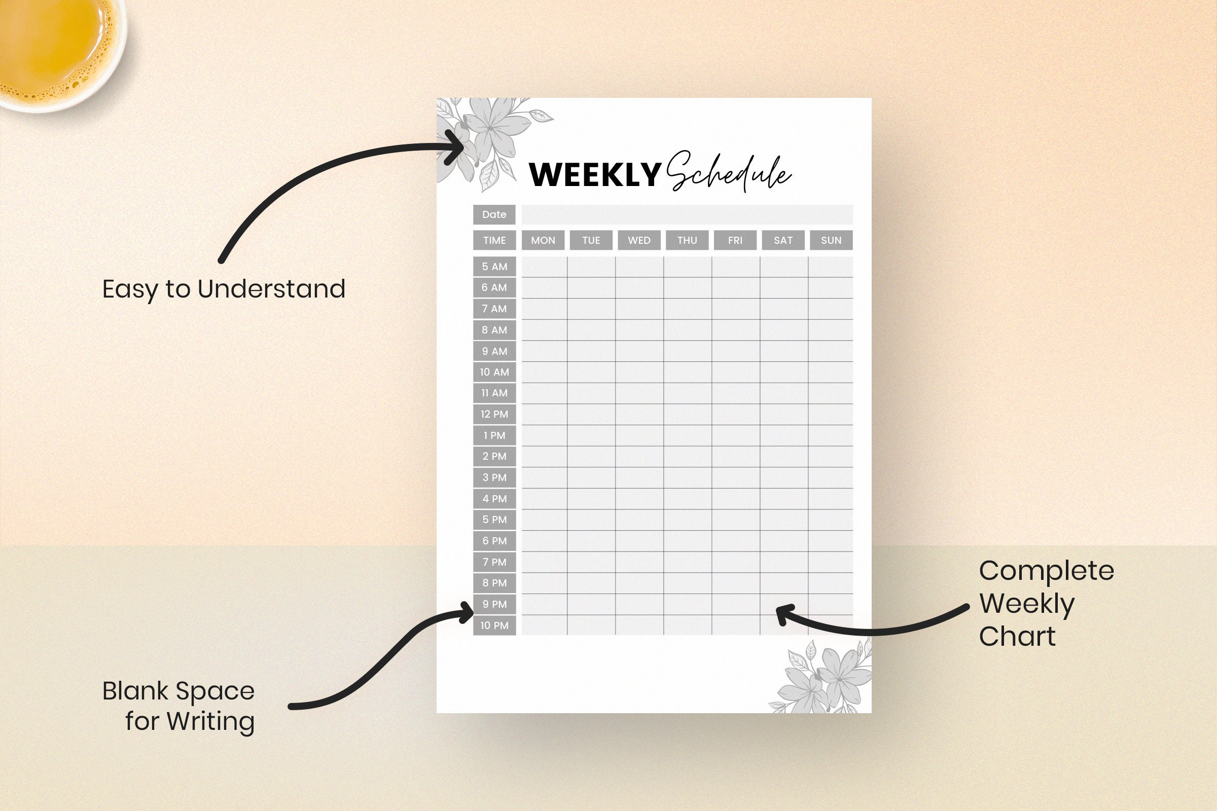 A4 and A5 Single Page Weekly Schedule Planner 24 Hour Schedule 24 Hour ...