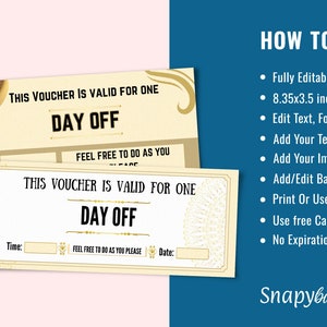 Editable Day off Voucher Canva Template Canva Gift Certificate Design ...