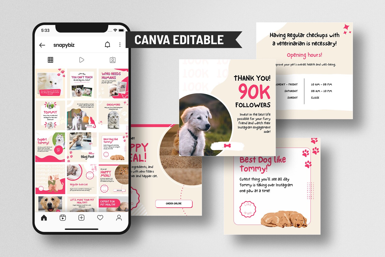 Pet Instagram, Editable Canva Template, Pet Social Media, Digital ...