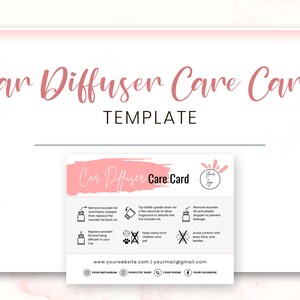 Car Diffuser Care Card Editable Template, Printable Car Diffuser Care ...