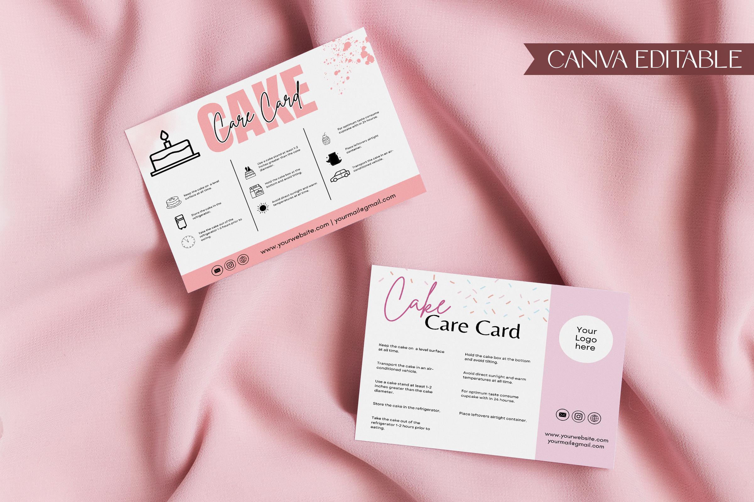 Printable Cake Care Card Template Canva Bakery Guide Instructions ...