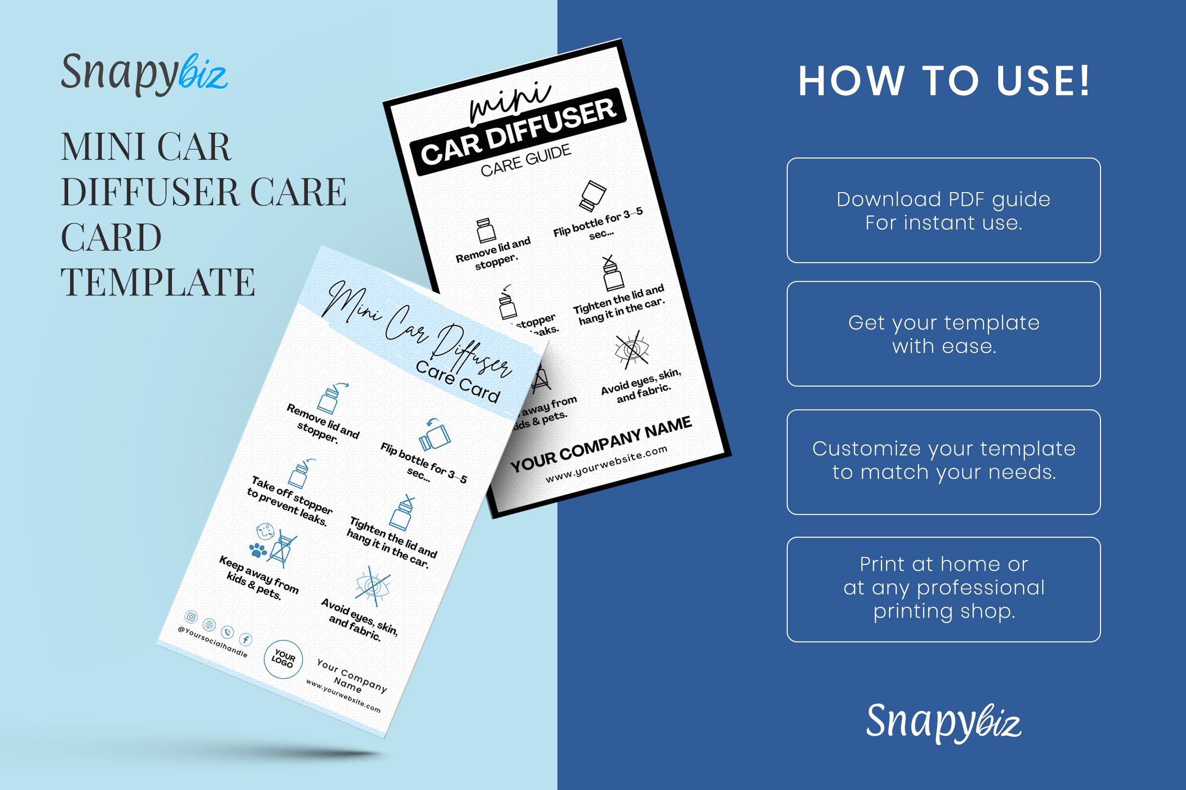 Printable Car Diffuser Care Guide Instructions Card Canva Templates ...