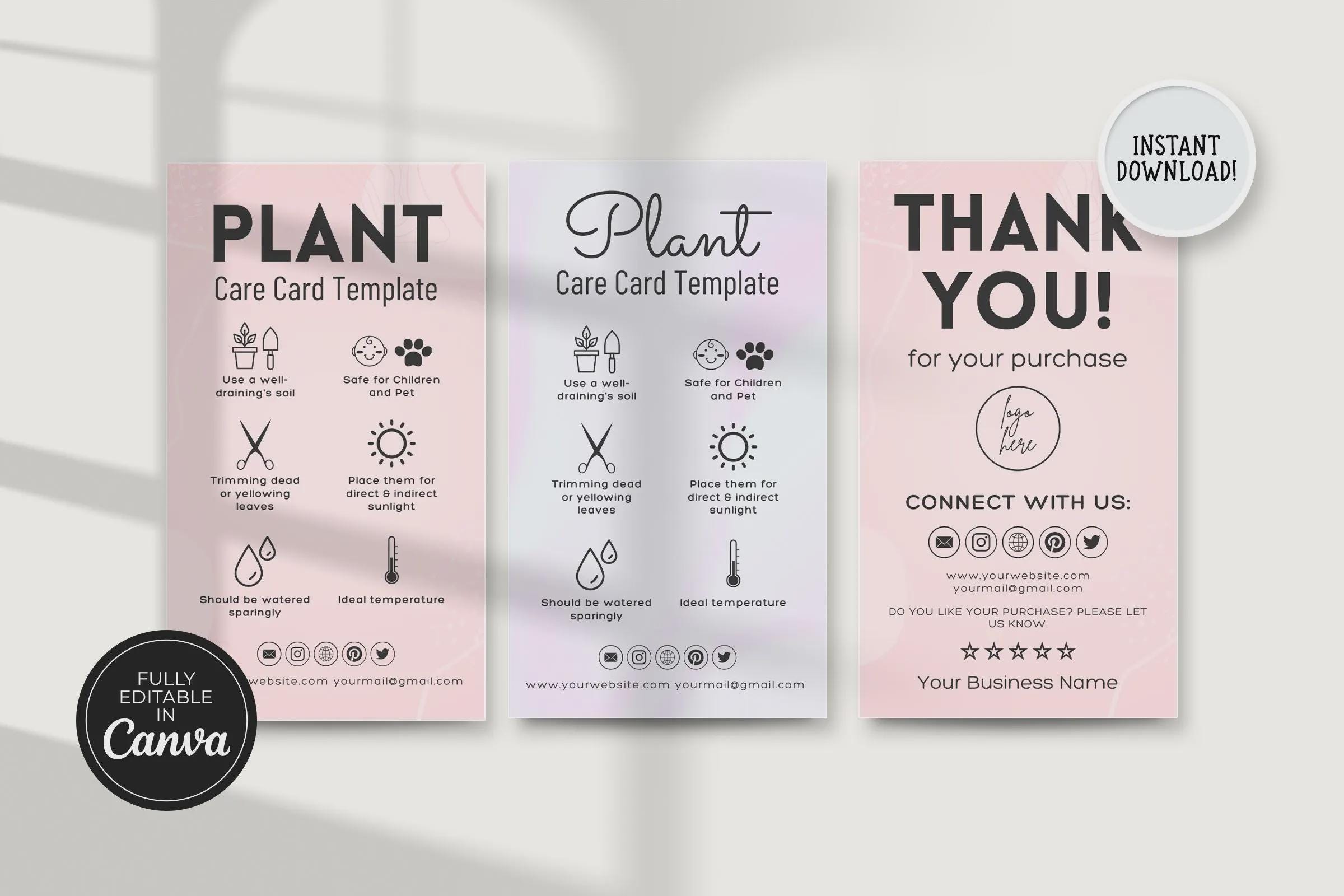Printable Plant Care Card Template for Indoor Succulent Packaging ...