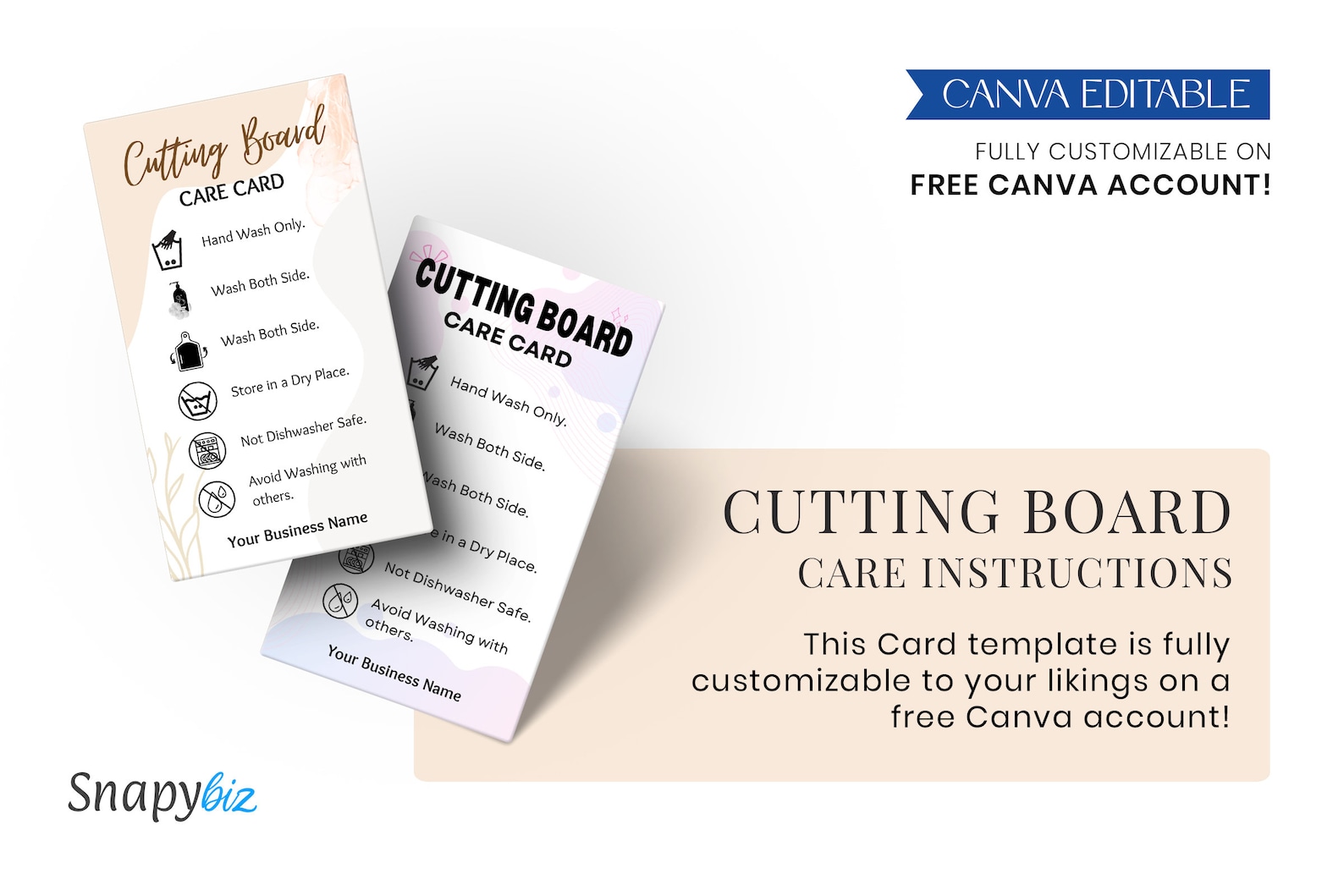Editable Cutting Board Care Card Template, Wood Care Guide (CC-257) - Etsy