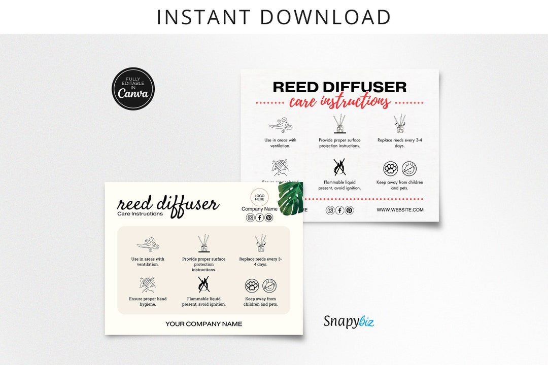 Editable Reed Diffuser Care Guide Template, Printable Reed Diffuser ...