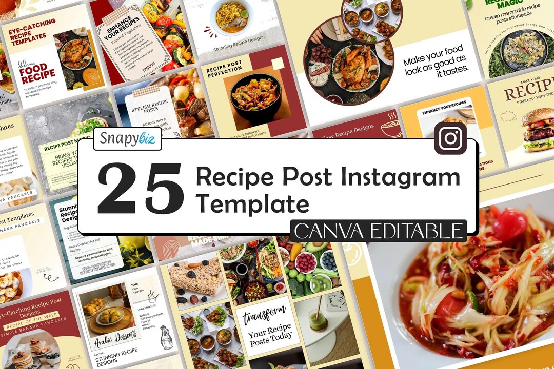 Instagram Recipe Templates, Canva Recipe Template, Editable Instagram ...