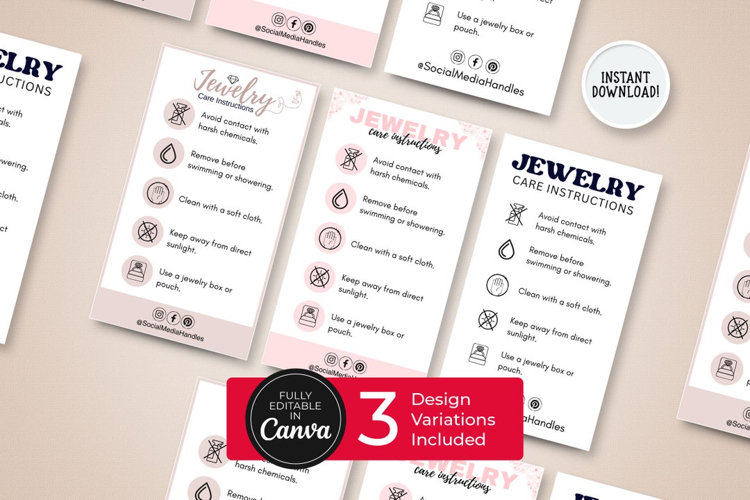 Jewelry Care Guide Canva Editable Template, Printable Jewellery Care ...