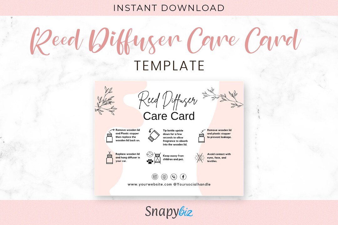 Minimal Reed Diffuser Care Card Canva Editable Template Printable Reed Oil Diffuser Care ...