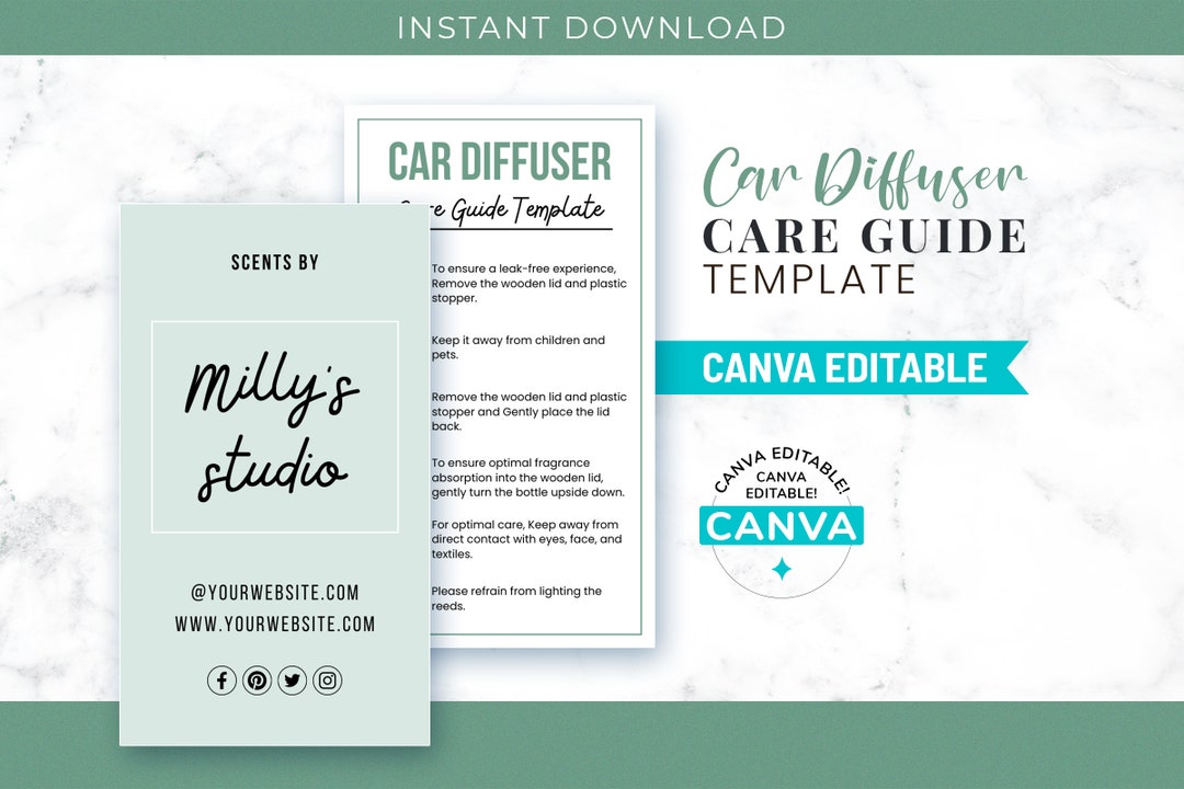 Car Diffuser Care Guide Editable Template, Printable Car Diffuser ...