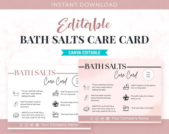 Bath Salts Care Card Template, Printable Epsom Salts Care Guide ...
