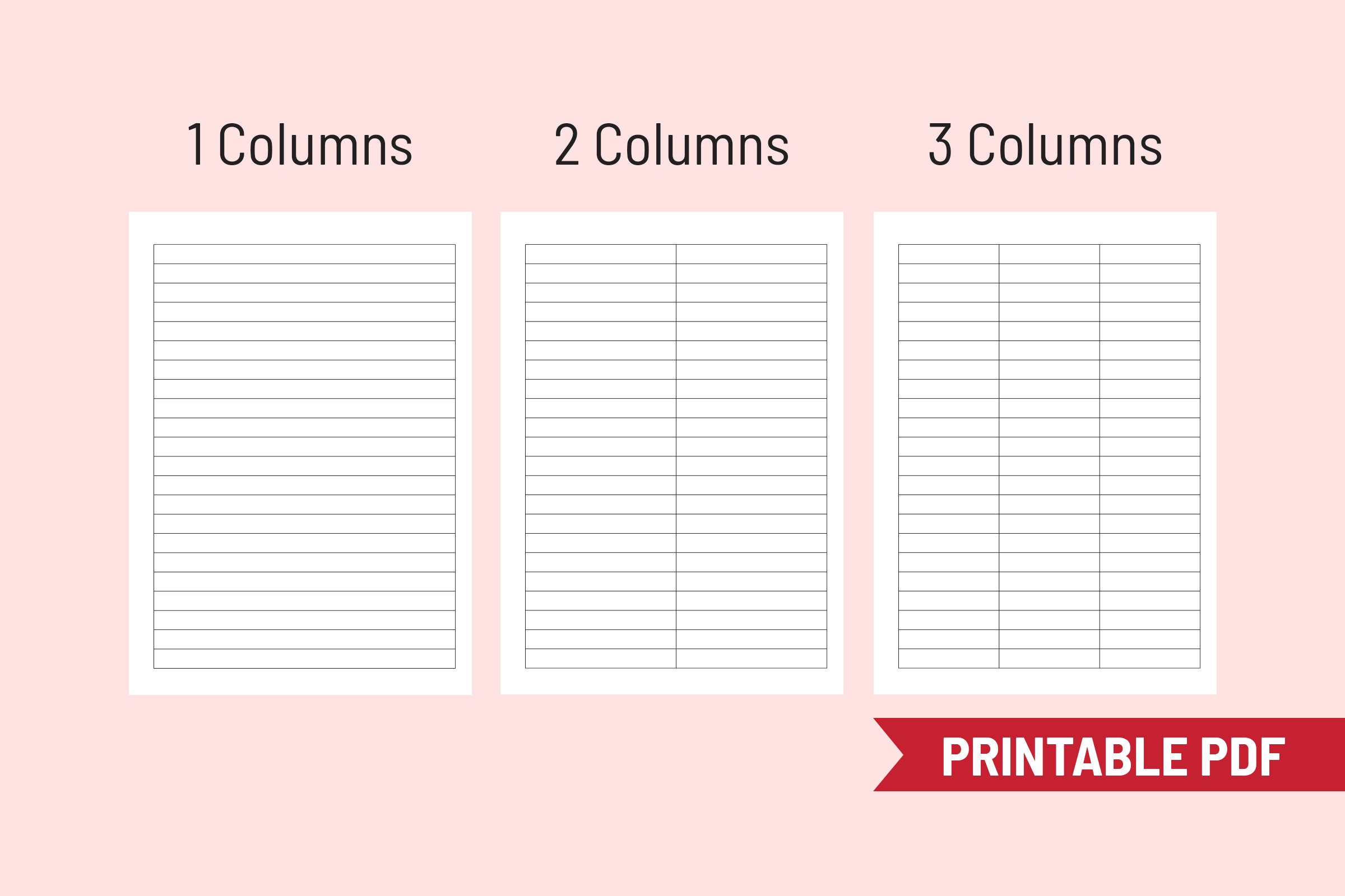 Printable Blank Columns Charts With Header One Two Three - Etsy Canada