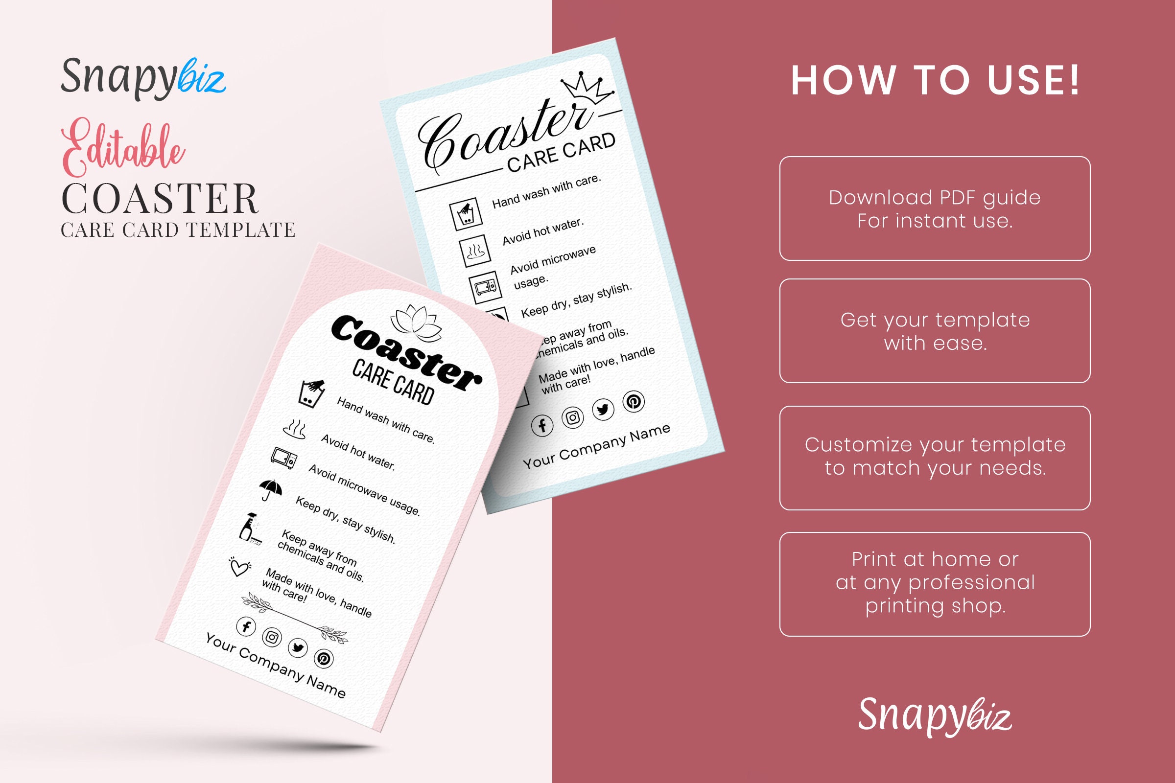 Car Coaster Care Card Template: Editable Canva Instructions (2x3.5 ...