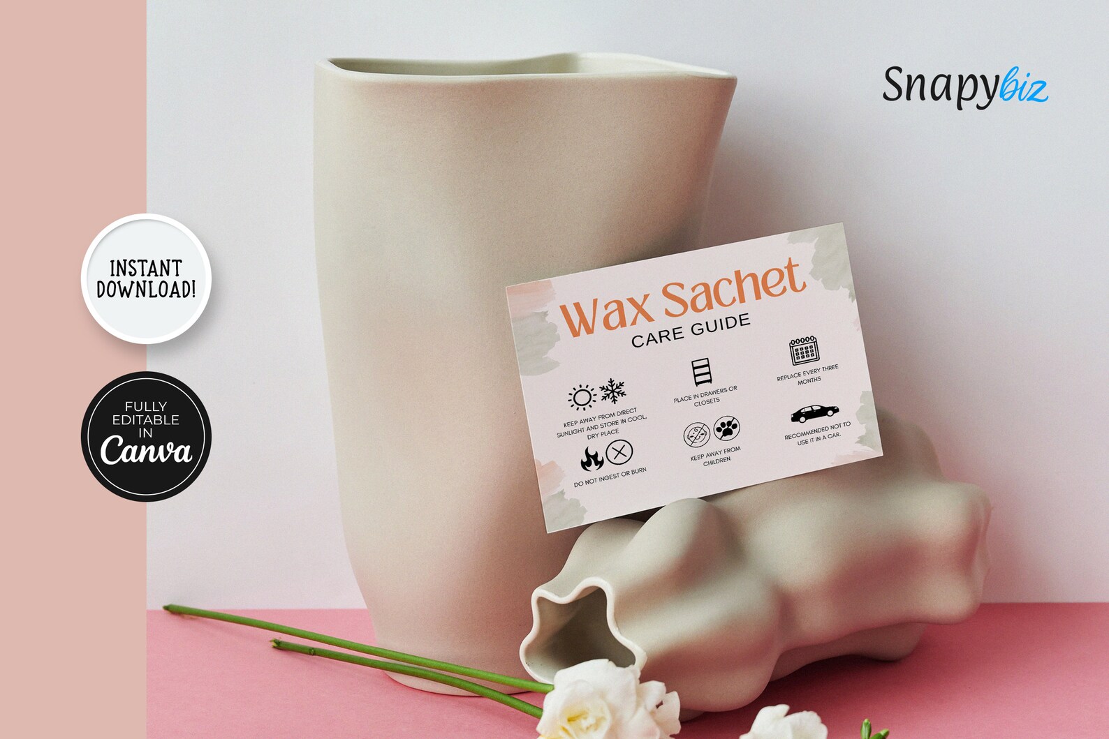 Wax Sachet Care Card Template, Canva Editable, Printable Instructions ...