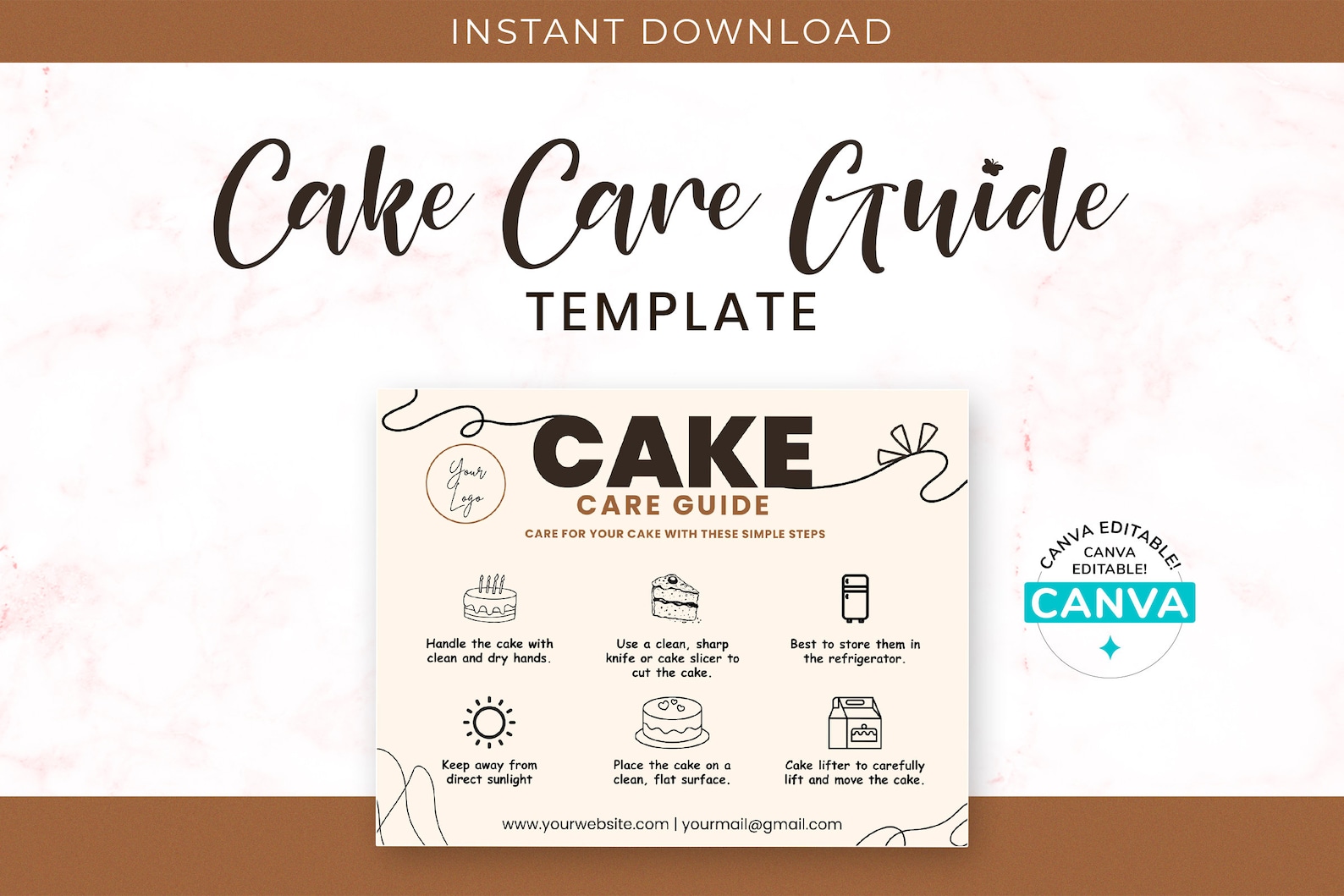 Cake Care Instruction Guide Editable Template, Cake Care Instructions ...
