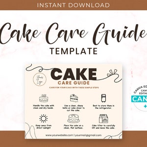Cake Care Instruction Guide Editable Template, Cake Care Instructions ...