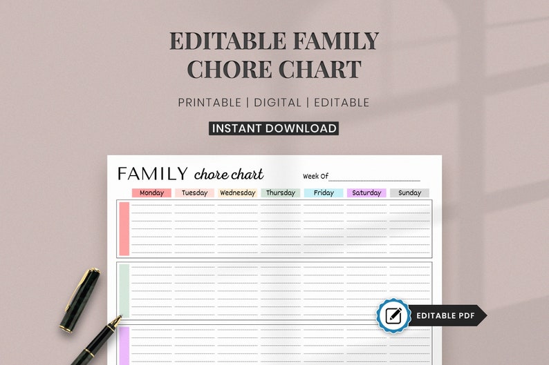 Editable Family Chore Chart Family Chore Chart Printable - Etsy