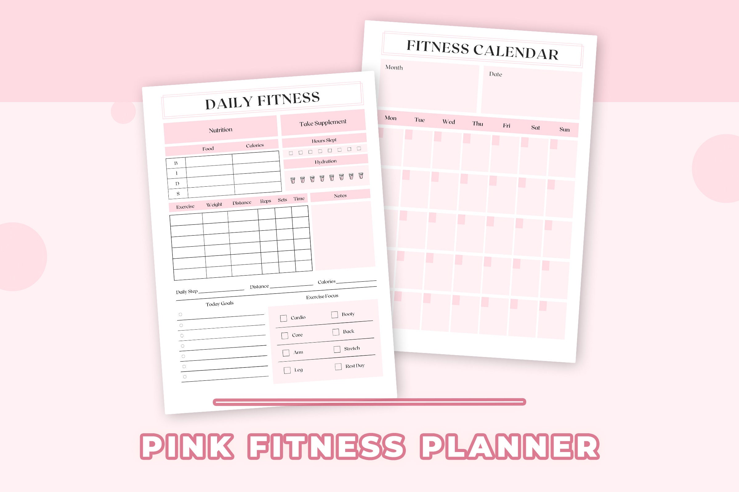 Pink Fitness Printable Planner Bundle Pink Planner - Etsy