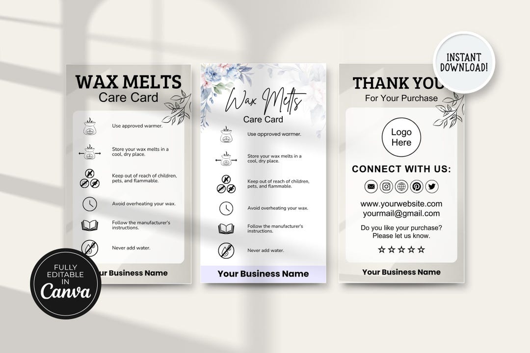 Editable Wax Melt Care Card Template, Wax Warmer Guide, Melt Safety ...