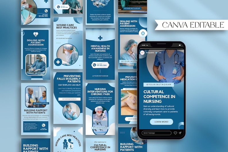 Editable Nurse Instagram Canva Story Templates, Custom Social Media ...