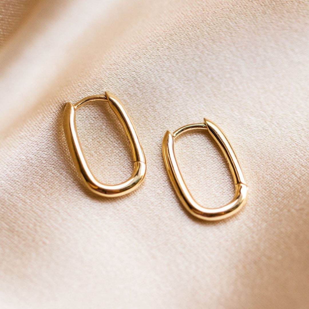 Oval Hoop Earrings Huggie Hoop Earrings 18k Gold Tiny Hoop - Etsy