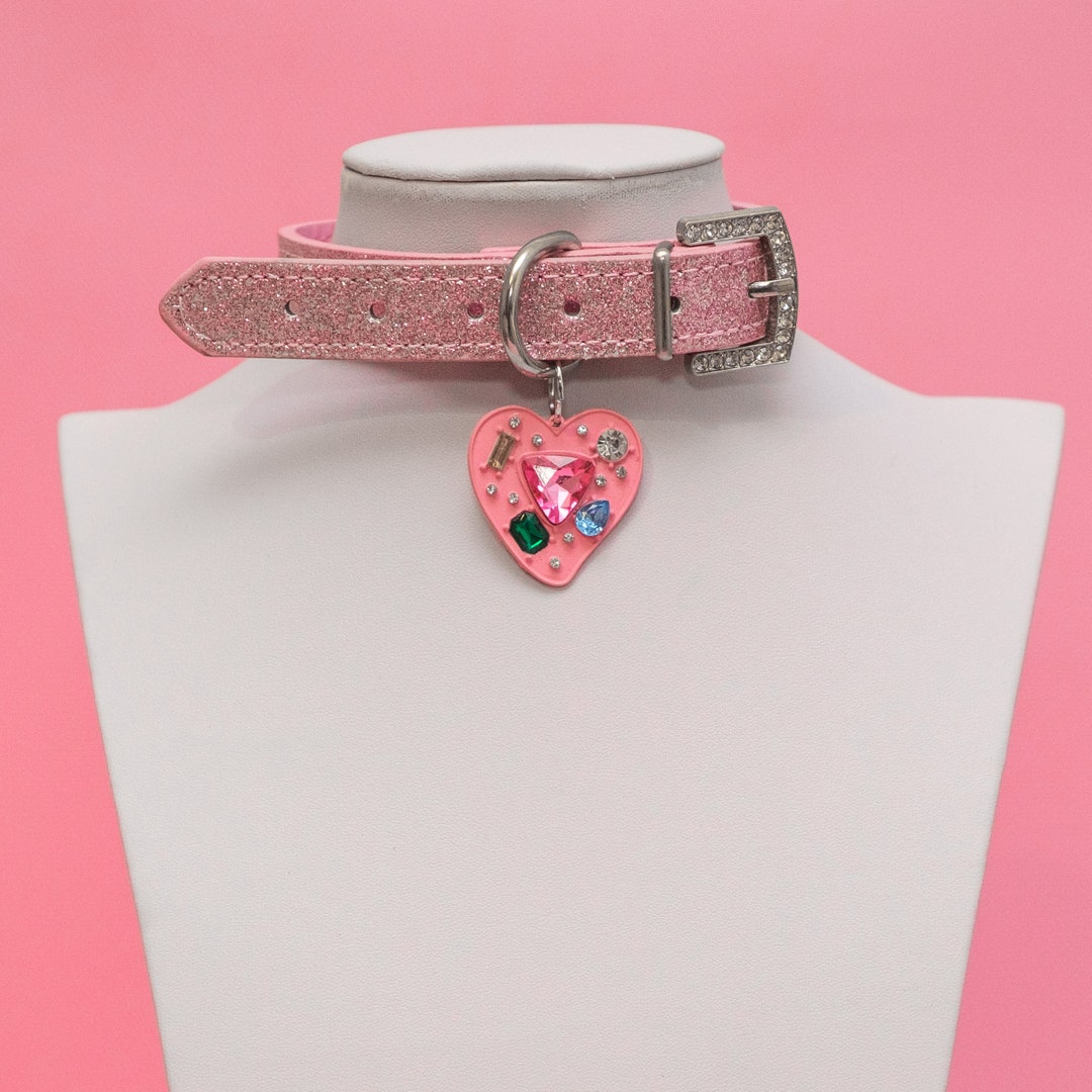 Kawaii Pink Choker, Glitter Pink Collar, Pink Heart Choker, Pink Heart ...
