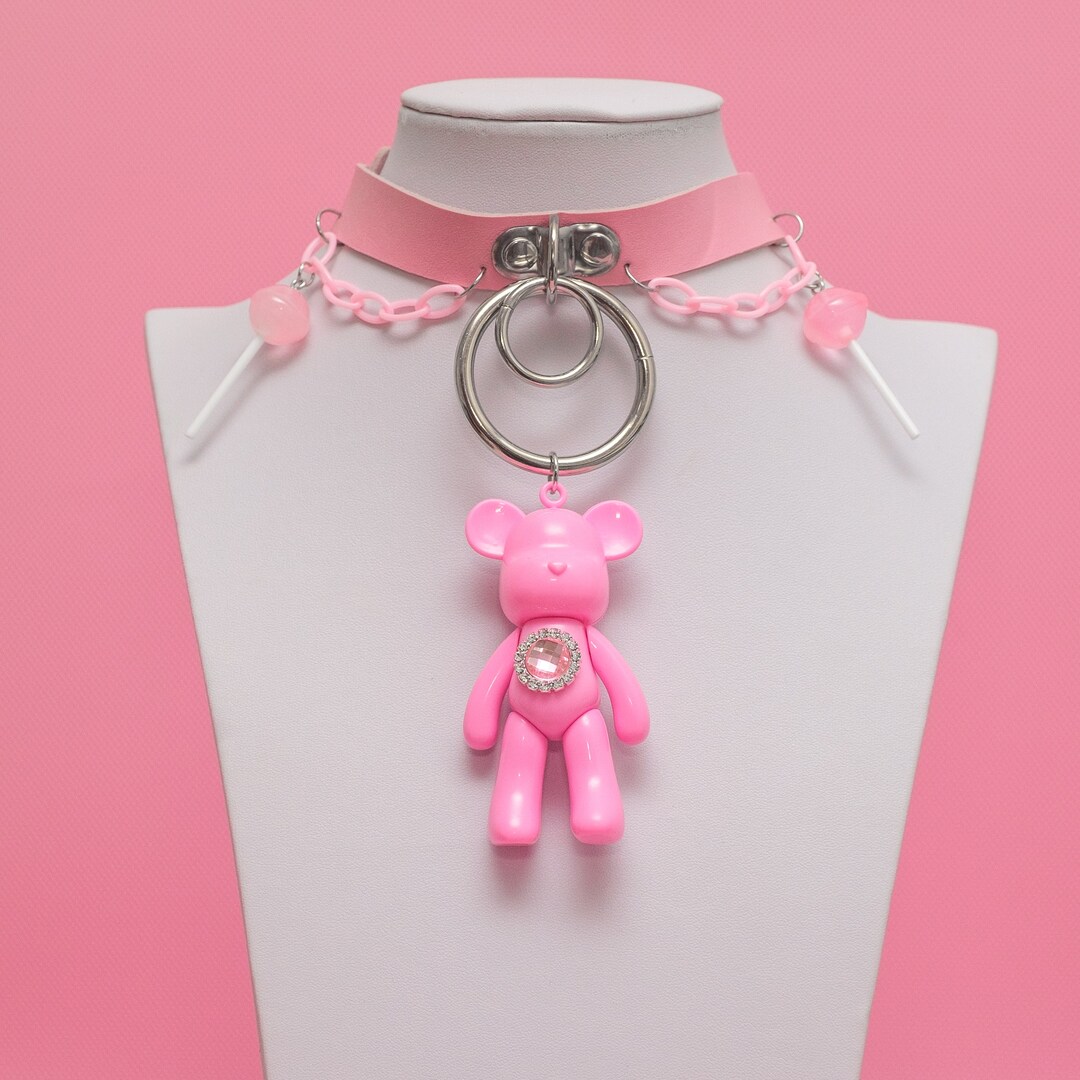 Kawaii Pink Choker, Pink Bear, Pink Chain, Kawaii Gothic, O-ring Pink ...