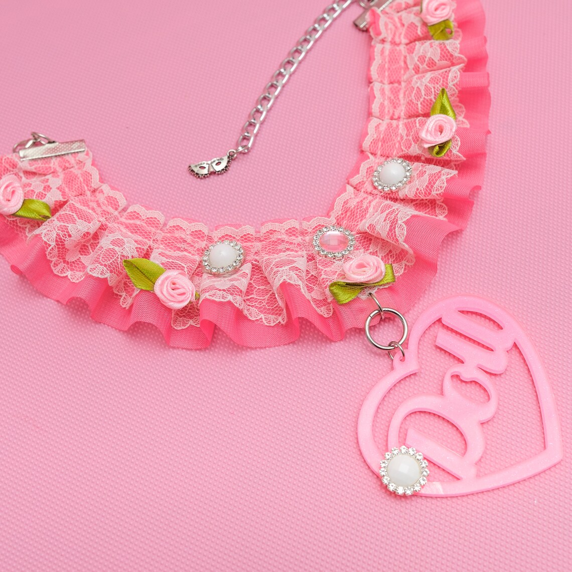 Heart Choker Pink Lace Frilly Choker Tulle Collar Ruffle - Etsy