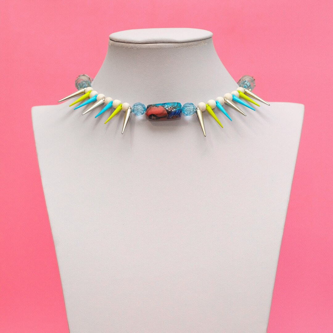 UNIQUE Handmade Choker, Spikes, Spike Choker, Blue Spikes, Exotic ...