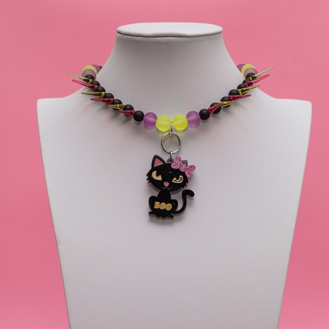 Kawaii Cat Choker, Spikes Choker, Colorful Spikes, Kawaii Goth ...