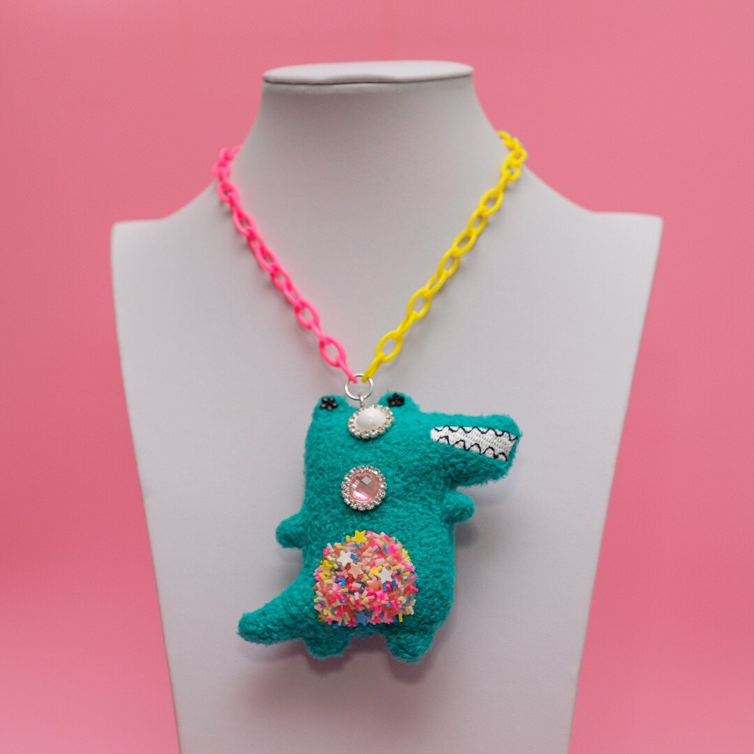 Dino Necklace, Harajuku Choker, Dino Pendant, Plush Dinosaur Necklace ...
