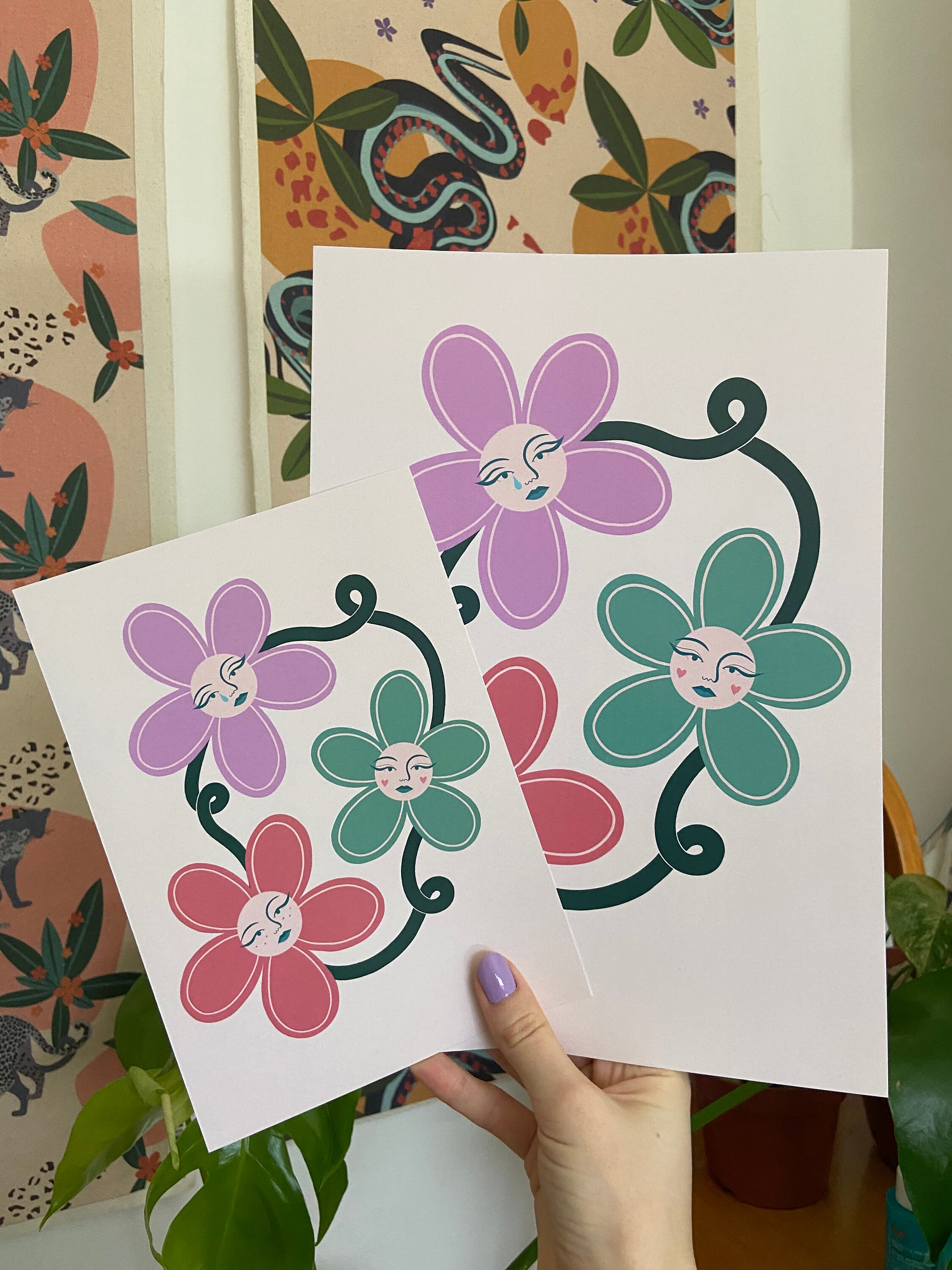 A5/A4 Connected Flower Faces Print - Etsy UK