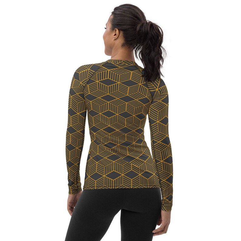Black and Gold Rash Guard for Women Geometric Rash Guard - Etsy