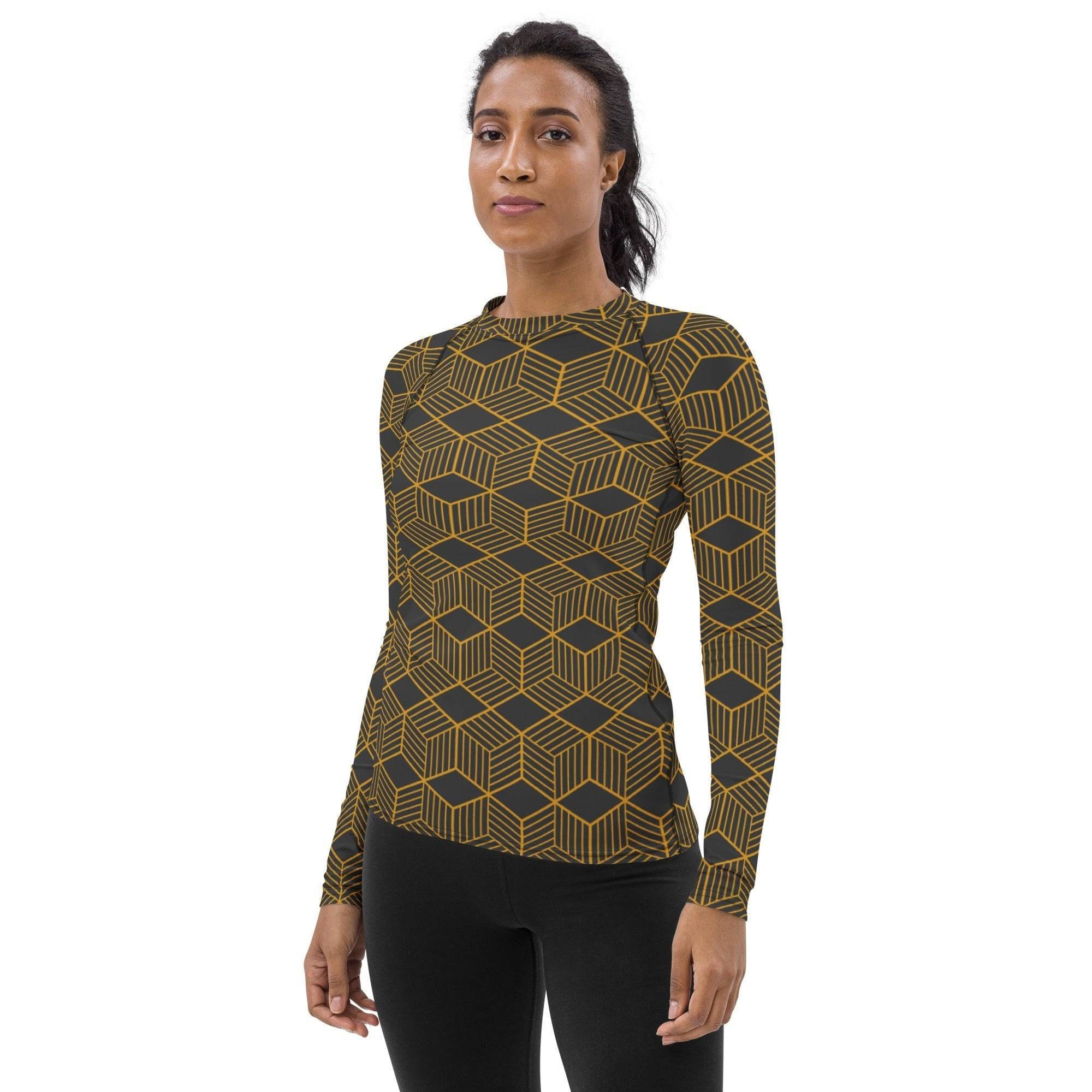 Black and Gold Rash Guard for Women Geometric Rash Guard - Etsy