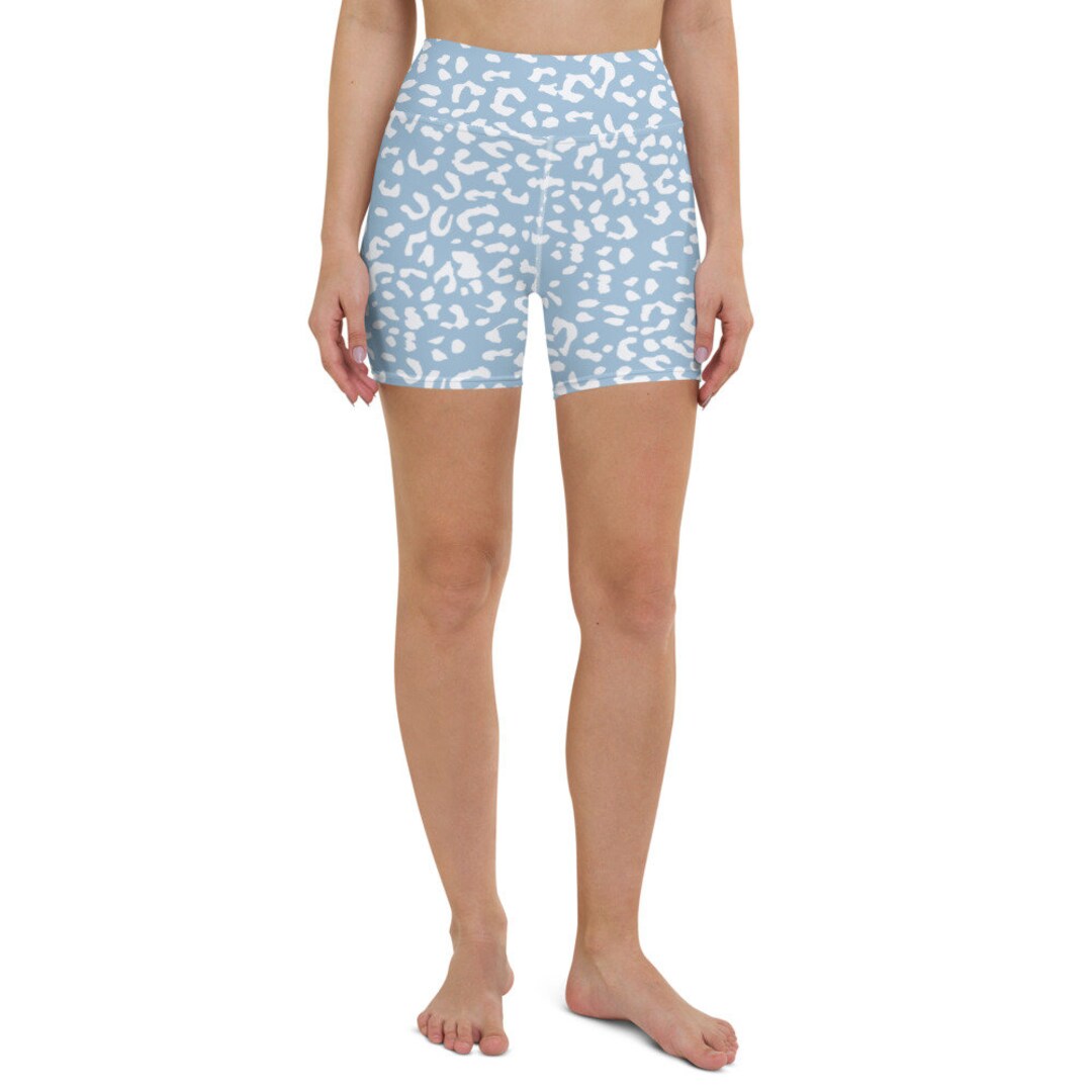 Leopard Print Bike Shorts Sky Blue, Activewear, High waist shorts ...