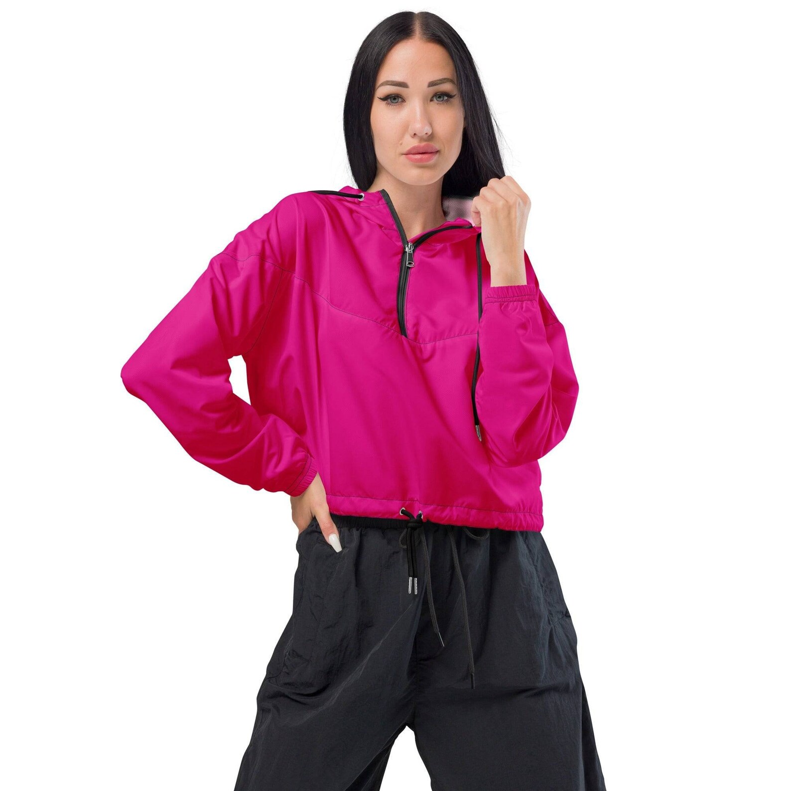 Neon Pink Windbreaker Jacket Raspberry, Hot Pink Cropped Jacket ...