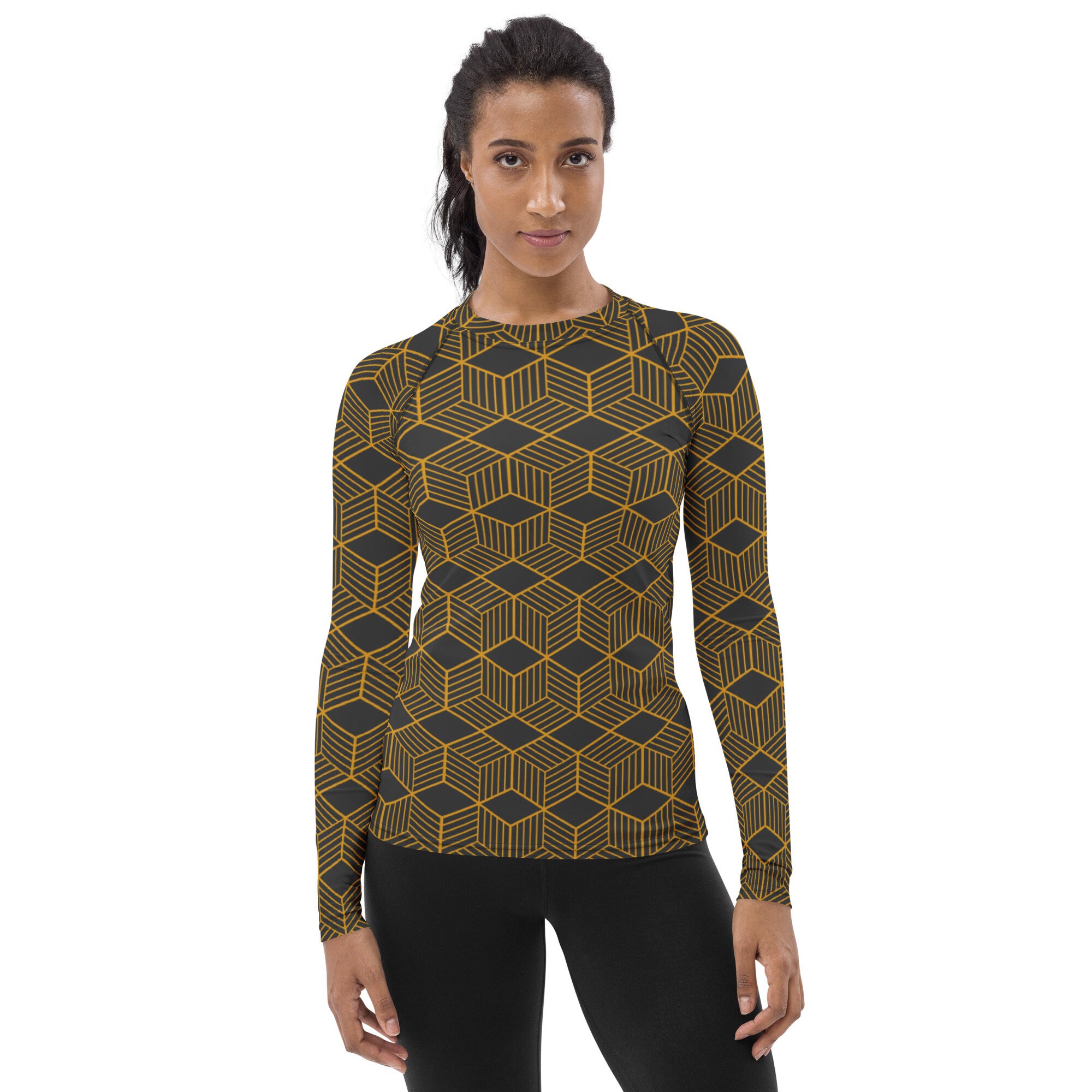 Black and Gold Rash Guard for Women Geometric Rash Guard - Etsy