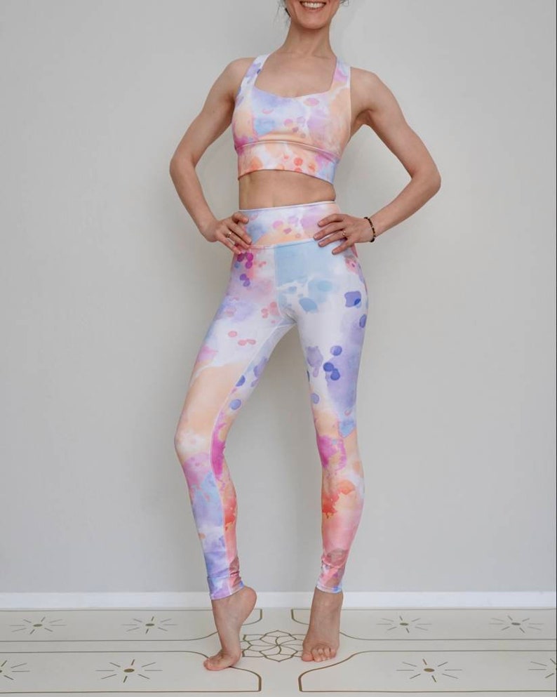 Watercolor Leggings Orange Pastel, Abstract Leggings, Colorful Leggings ...