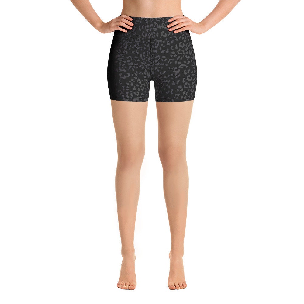 Yoga Shorts Black & Grey Leopard Activewear High Waist - Etsy