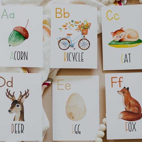Alphabet Flashcards Set Fall Themed Alphabet Cards - Etsy