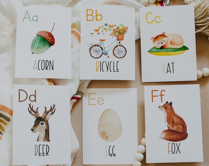 Alphabet Flashcards Set Fall Themed Alphabet Cards - Etsy