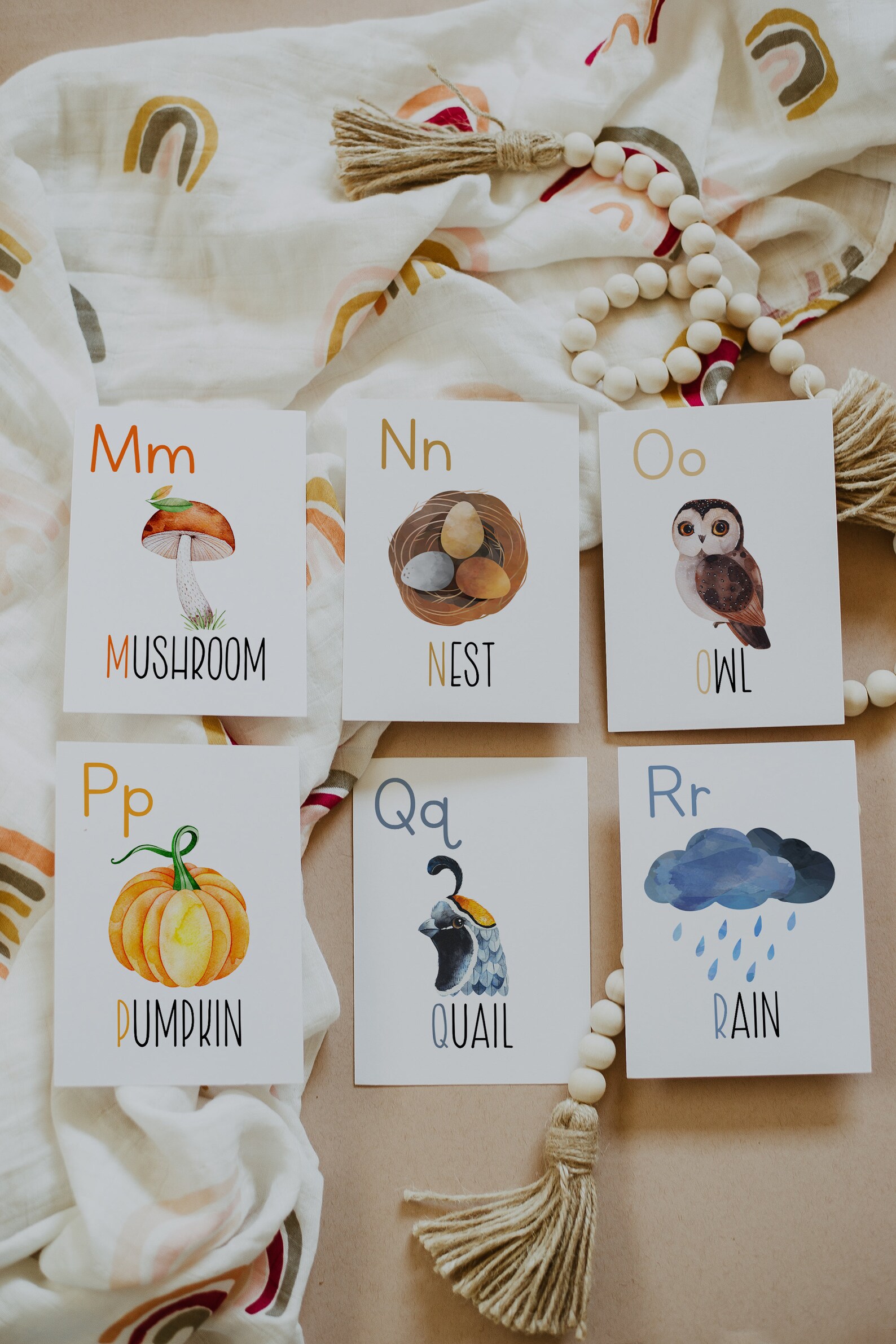 Alphabet Flashcards Set Fall Themed Alphabet Cards - Etsy