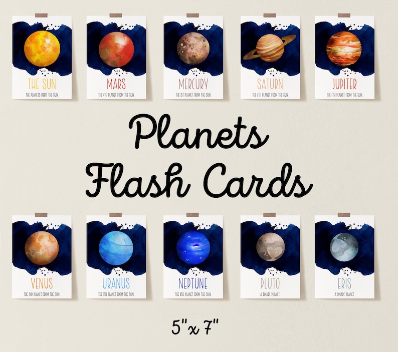 Planets Flash Cards Solar System Printable Flashcards - Etsy UK